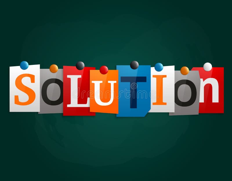 The Word Solution Made from Newspaper Letters Attached To a Blackboard ...