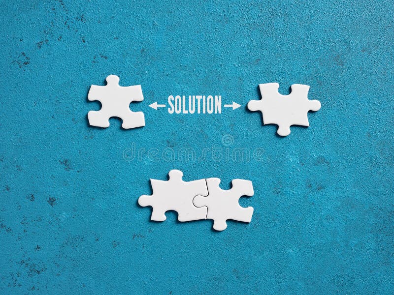 The Word Solution with Puzzle Pieces on Blue Background Stock Image ...