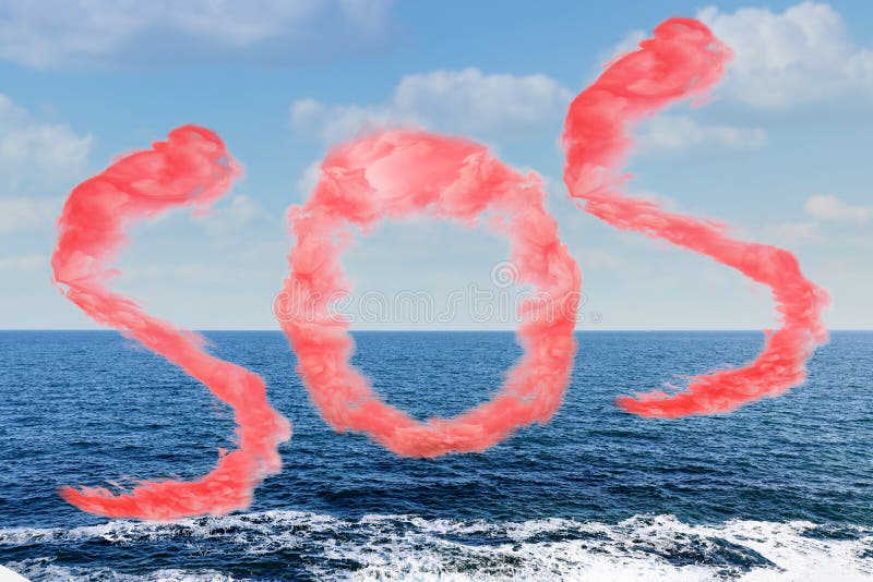 Word SOS Made of Smoke and View of Sea on Sunny Day Stock Photo - Image ...