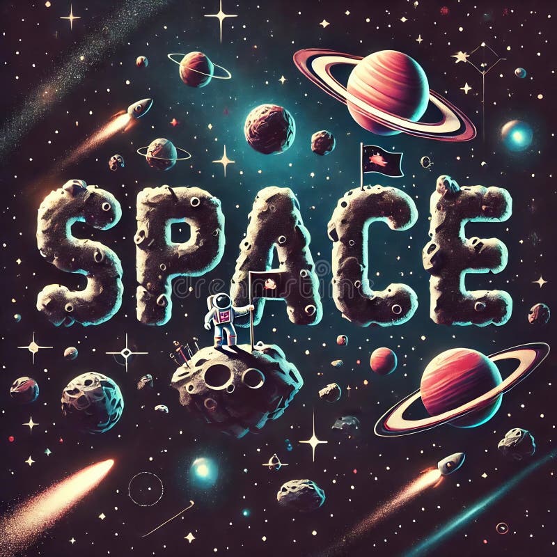 The Word "Space" is Written in Colorful Letters on the Background of ...