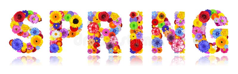 Word Spring Made of Colorful Flowers Isolated on White Stock Image ...