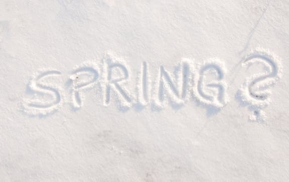 Word Spring? Scribbled in Snow Stock Photo - Image of winter, question ...