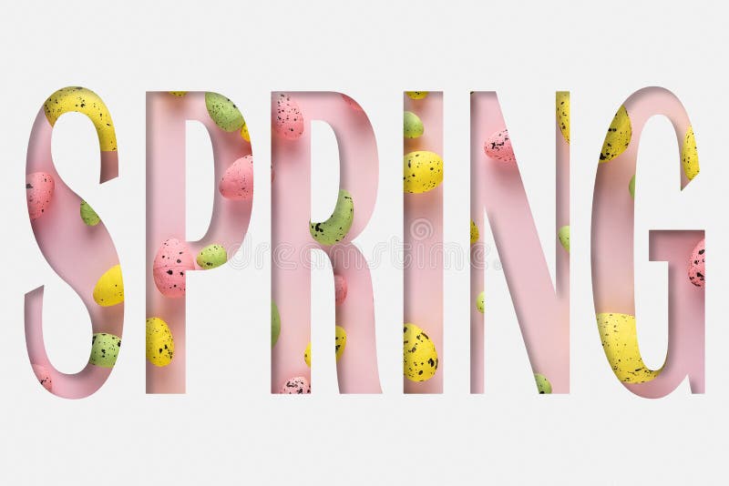 Word SPRING Shape Cut in the White Paper with Different Colorful Easter ...