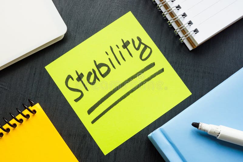 Word Stability on Sticker among Office Items. Stock Image - Image of ...
