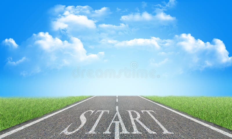 Word start on asphalt road stock photo. Image of destination - 62841162
