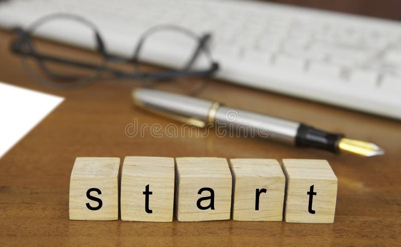 Word Start Written on an Asphalt Road. Top View of the Legs and Stock ...