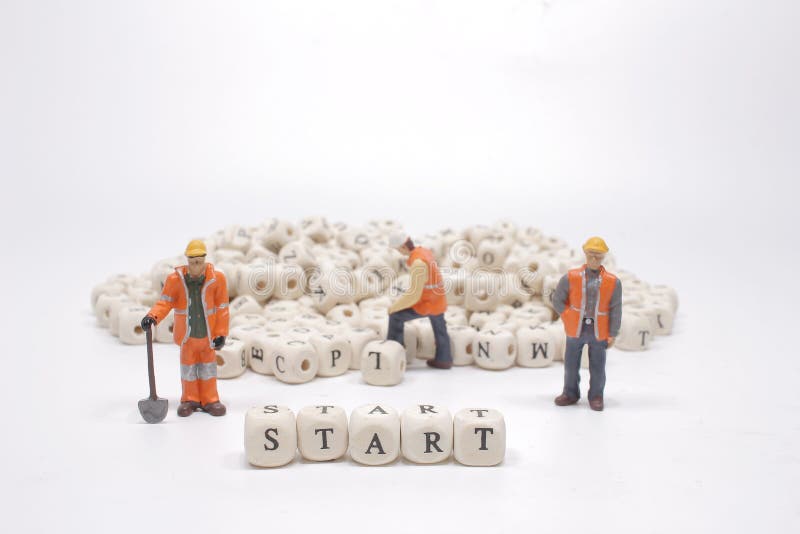 A Word Start on Wooden Cube Block with Figure Stock Photo - Image of ...