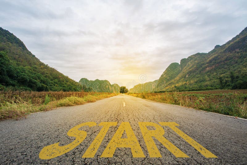 The Word START Written on the Empty Road in the Mountain Stock Image ...