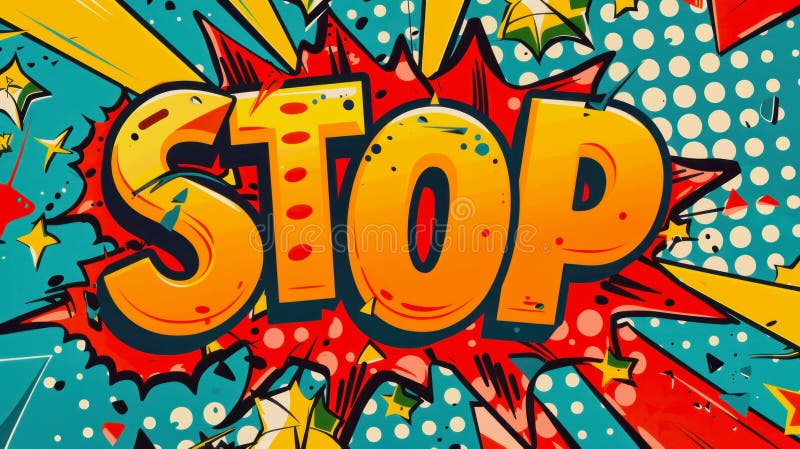 Word STOP in Big Red Capital Letters on a Red and Blue Comic Background ...