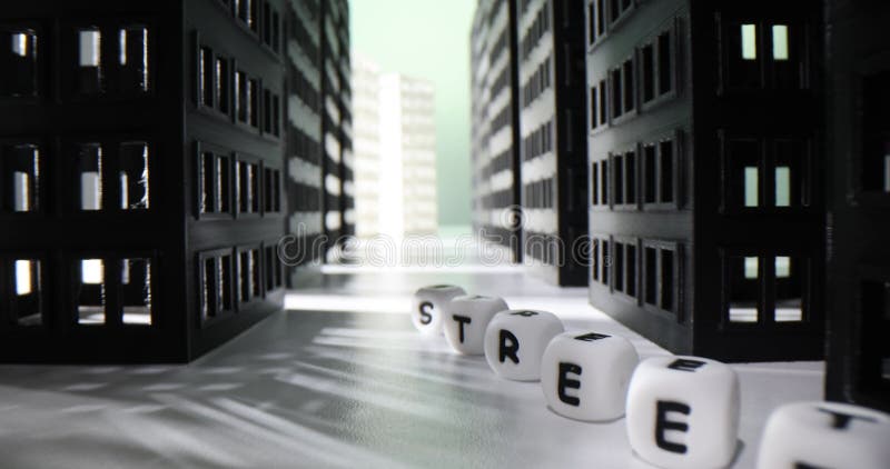 Word Street of Small Cubes between Architectural Models Stock Video ...