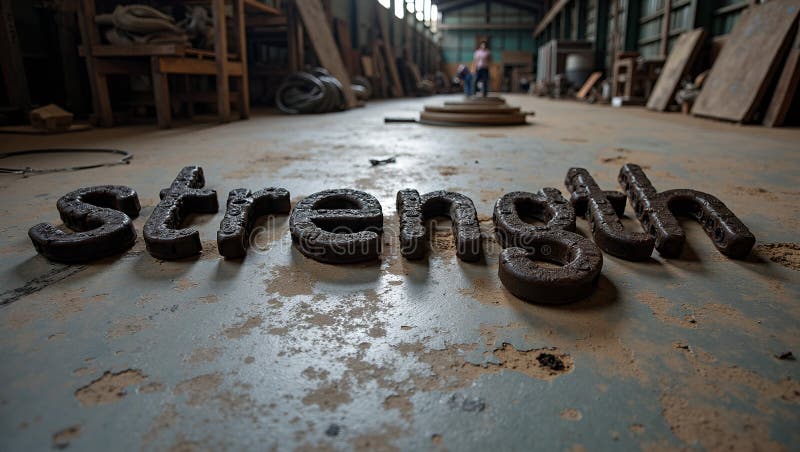 Word Strength Formed by Iron Chains on Gritty Workshop Floor Stock ...