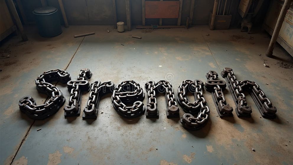Word Strength Formed by Iron Chains on Gritty Workshop Floor Stock ...