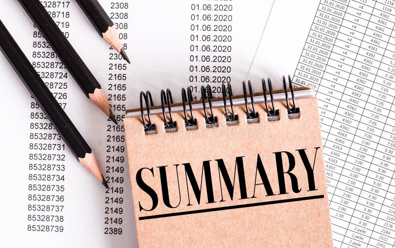 The Word SUMMARY is Written in a White Notebook Near a Black Pen on a ...
