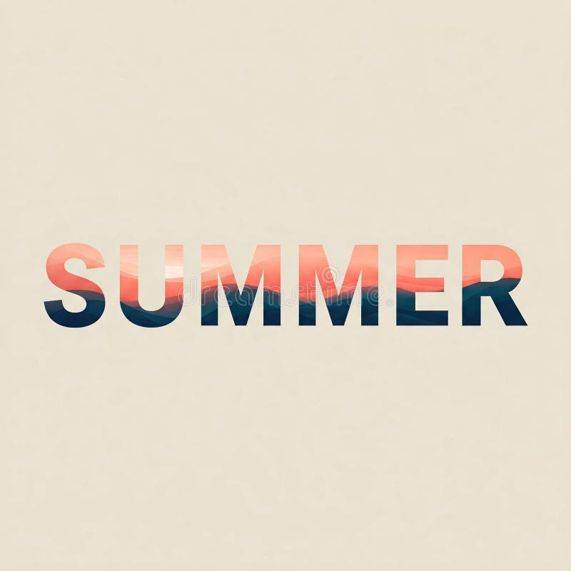 Word "SUMMER" Featuring a Stylized Wave or Hill Sunset Graphic. Stock ...