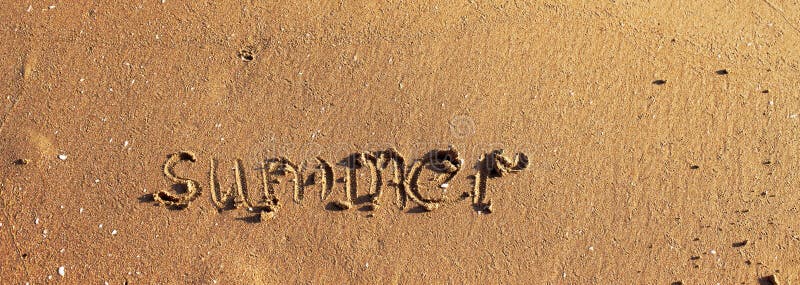 Word Summer Handwritten on the Sandy Beach and Copy Space Stock Photo ...