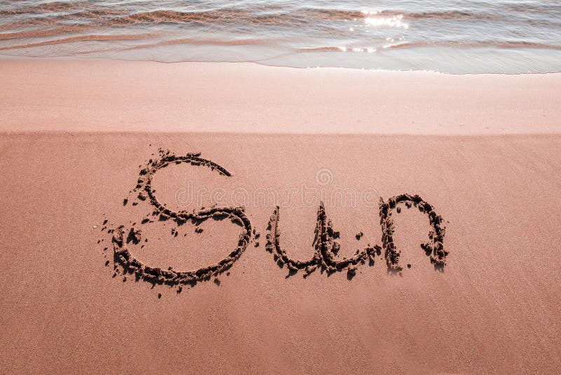 Word SUN Written on Beach Sand Stock Image - Image of desert, nature ...