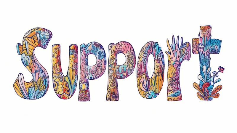 The Word Support Created in Doodle Lettering. Stock Illustration ...