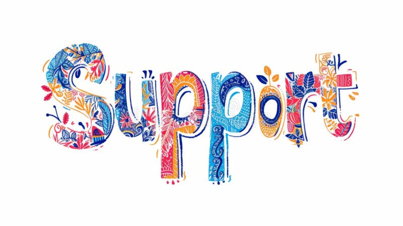 The Word Support Created in Doodle Lettering. Stock Illustration ...