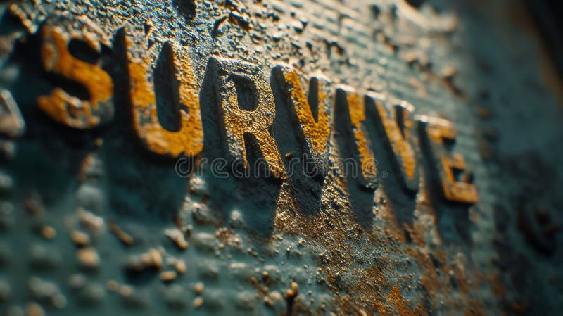 Textured Survive Message on Metal Stock Image - Image of impactful ...