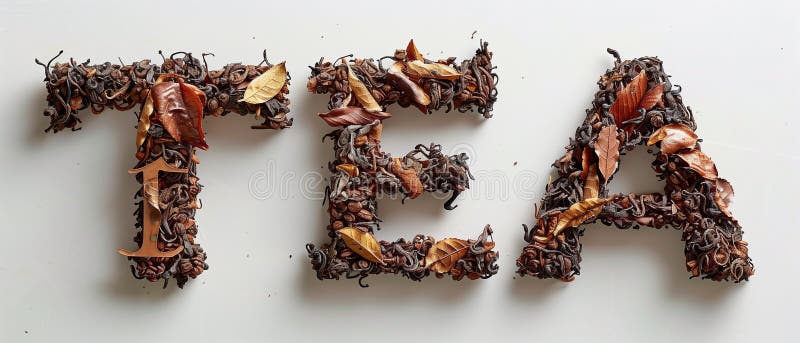 Word TEA Composed of Dried Leaves and Spices on a White Background ...