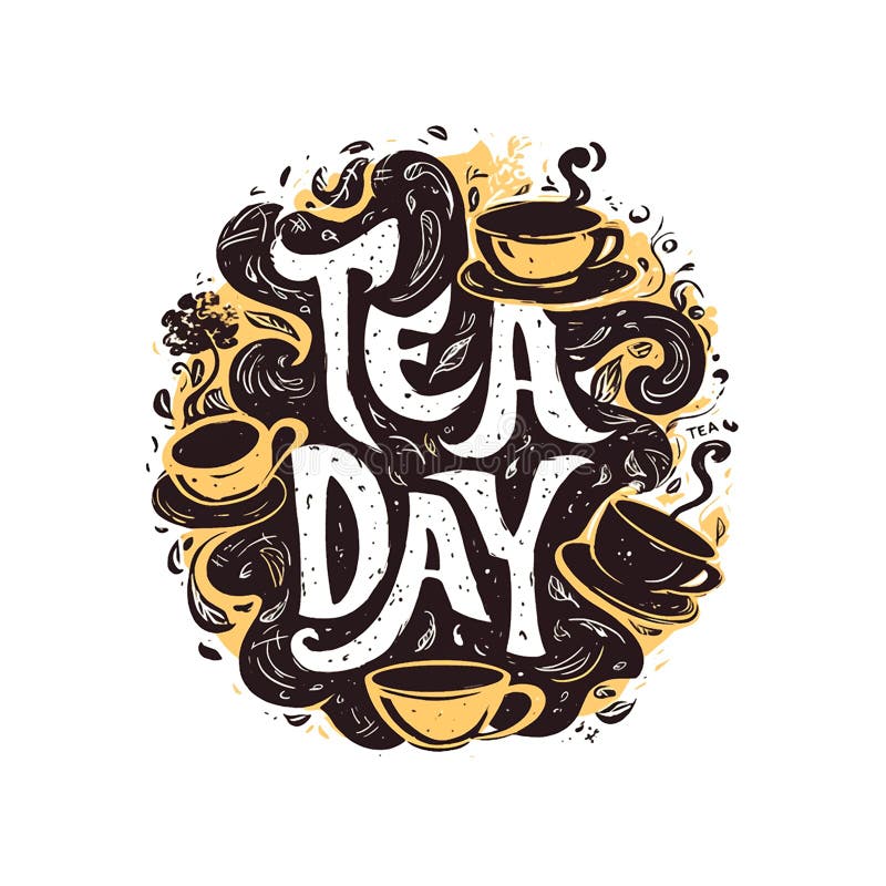 The Word "tea Day" is Written in a Cursive Style Cup of Tea on it is ...