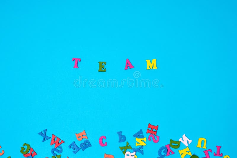 Word Team of Multi-colored Letters on a Blue Background Stock Photo ...