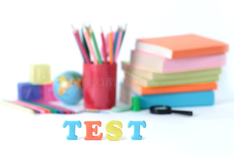 Word Test on the Background of School Supplies .photo with Copy Stock ...