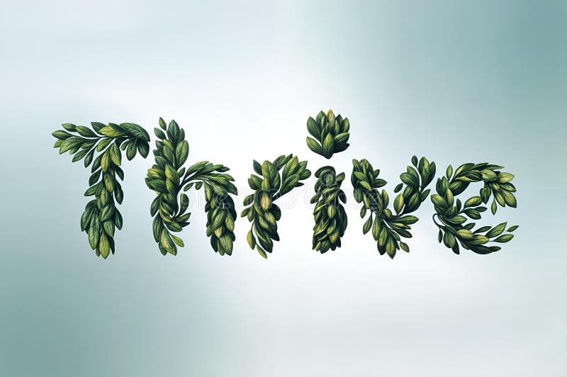 Word Thrive Formed with Green Leaves on Gradient Background Stock ...