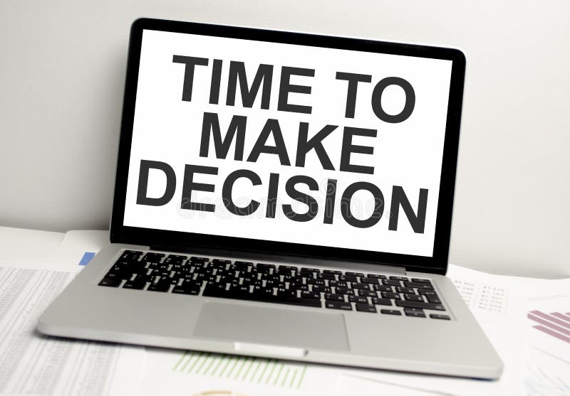 Word TIME To Make Decision on Laptop and Charts on White Background ...
