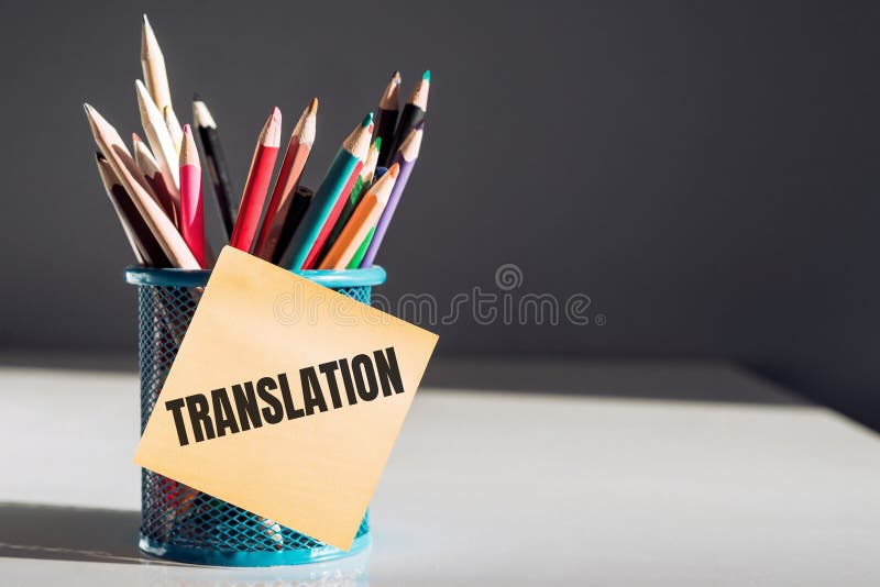 The Word Translation on Color Sticker with Pencils Stock Image - Image ...