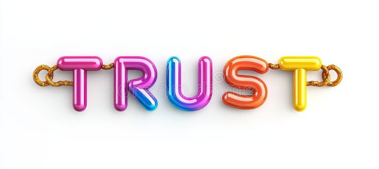 The Word TRUST in Bold Colorful Bubble Letters Interlinked with a Rope ...