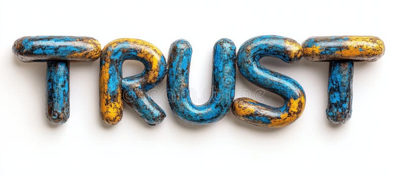 Word Trust Formed from Connected Blue and Yellow Painted Rough Textured ...