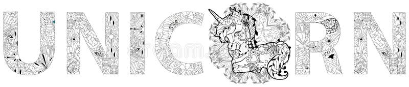 Word UNICORN. Vector Decorative Zentangle Object. Hand-painted Art ...