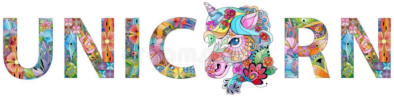 Word UNICORN. Vector Decorative Zentangle Object. Hand-painted Art ...