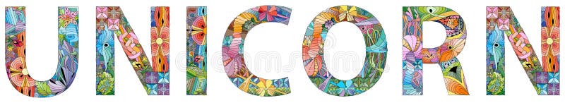 Word UNICORN. Vector Decorative Zentangle Object. Hand-painted Art ...