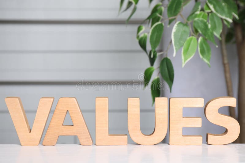 Word VALUES Made of Wooden Letters on White Background, Top View Stock ...