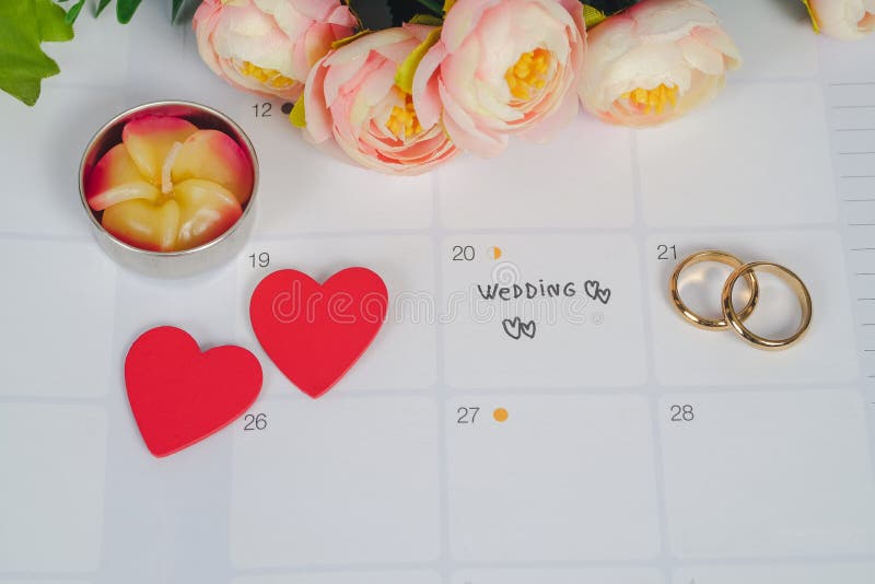 Word Wedding To Reminder Wedding Day with Wedding Ring on Calendar ...