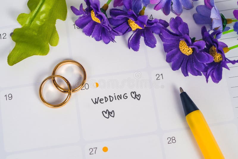 Word Wedding To Reminder Wedding Day with Wedding Ring on Calendar ...