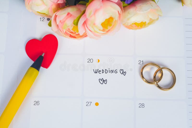 Word Wedding To Reminder Wedding Day with Wedding Ring on Calendar ...