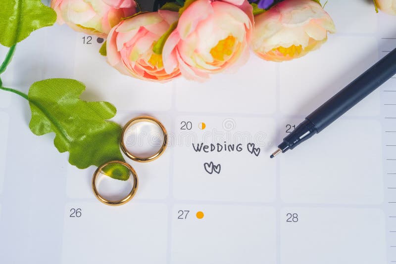 Word Wedding To Reminder Wedding Day with Wedding Ring on Calendar ...
