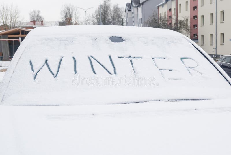 The Word Winter Written on a Car. Stock Image - Image of snowcovered ...