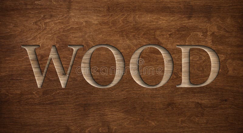 Word Wood Engraved in Dark Wooden Board Stock Photo - Image of craft ...