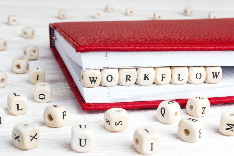 Word Work Flow Written in Wooden Blocks in Red Notebook on White Stock ...
