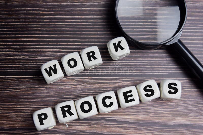 The Word Work Process on Stacked Wooden Cubes on the Table. Business ...