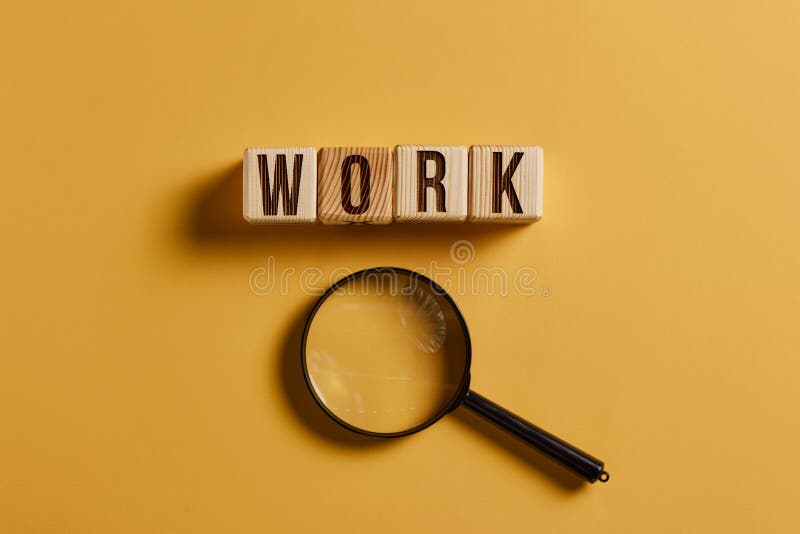 The Word Work is Inscribed in Wooden Cubes. Blue Background. Stock ...