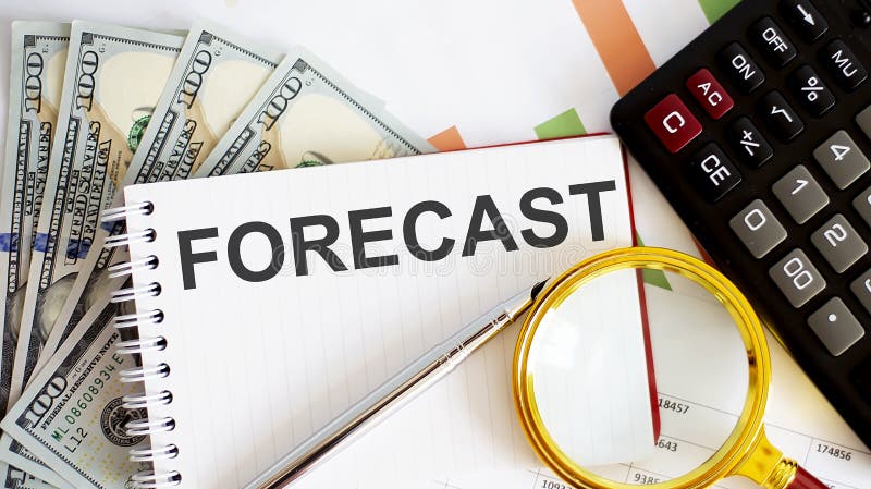 Word Writing Text FORECAST . Business Concept with Chart, Dollars and ...