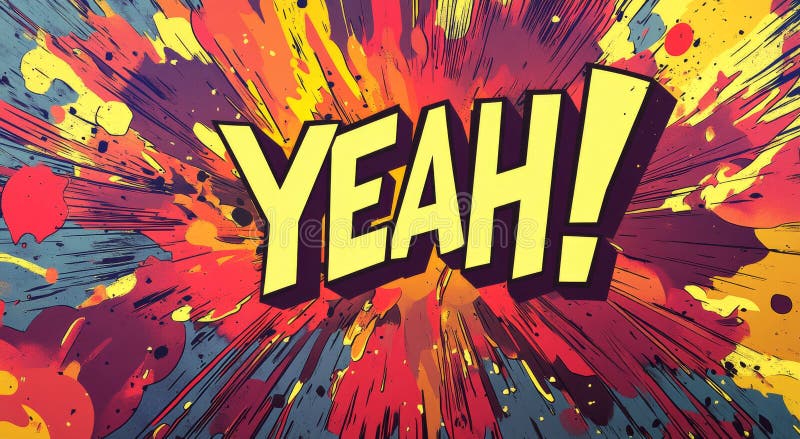 The Word YEAH! on a Yellow and Red Background, in a Comic Book Style ...