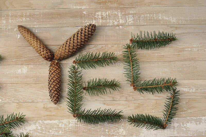 Word Yes from the Cones and Branches Stock Photo - Image of vintage ...