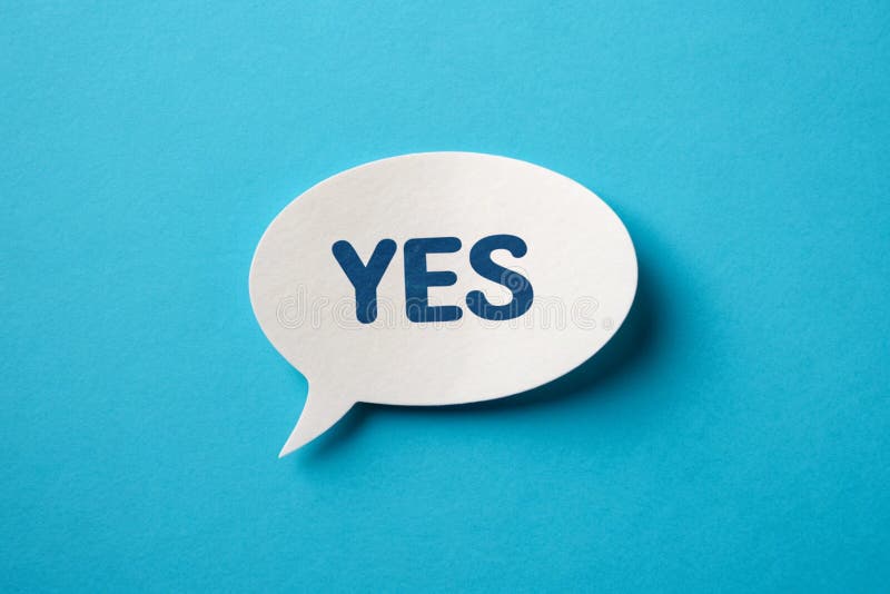Word Yes on Cutout Paper Speech Buble on Blue Background - Generated by ...