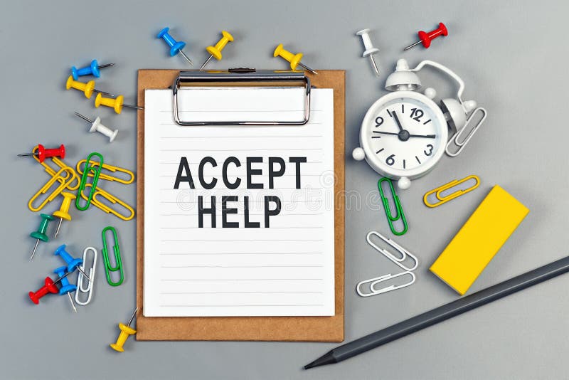 Accept Help Written on a Card in Woman Hands Stock Photo - Image of ...